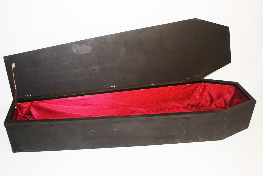 Coffin (Red Fabric) (Full Size / 1.8m (H)) - Theme Prop Hire