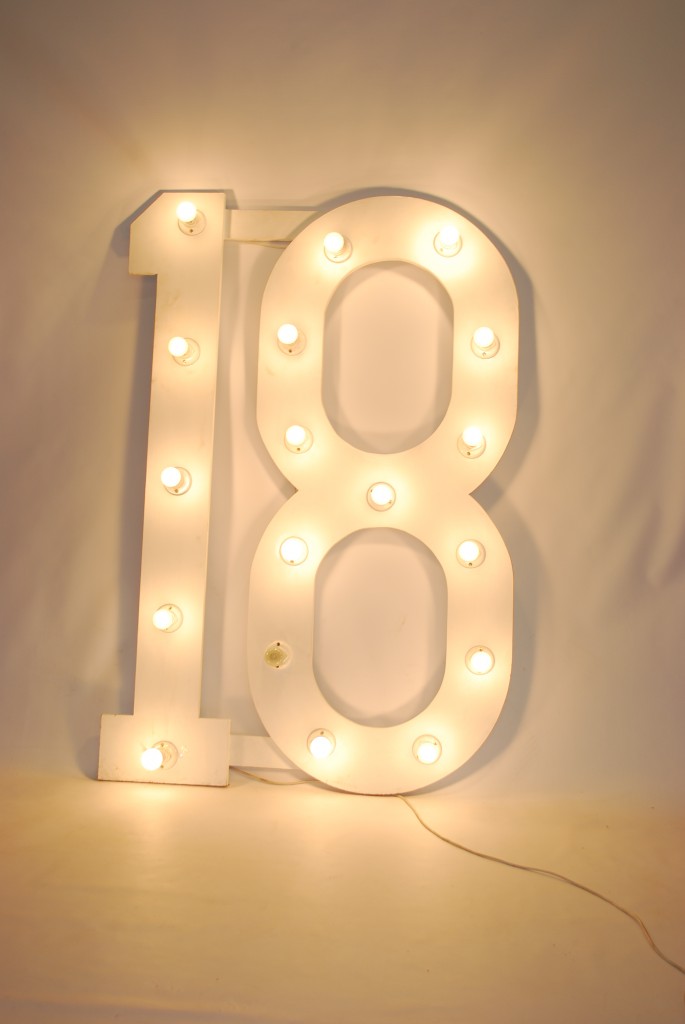 Large Number 18 (with bulbs / on stand) - 1.4m High x 0.9m Wide - Theme ...