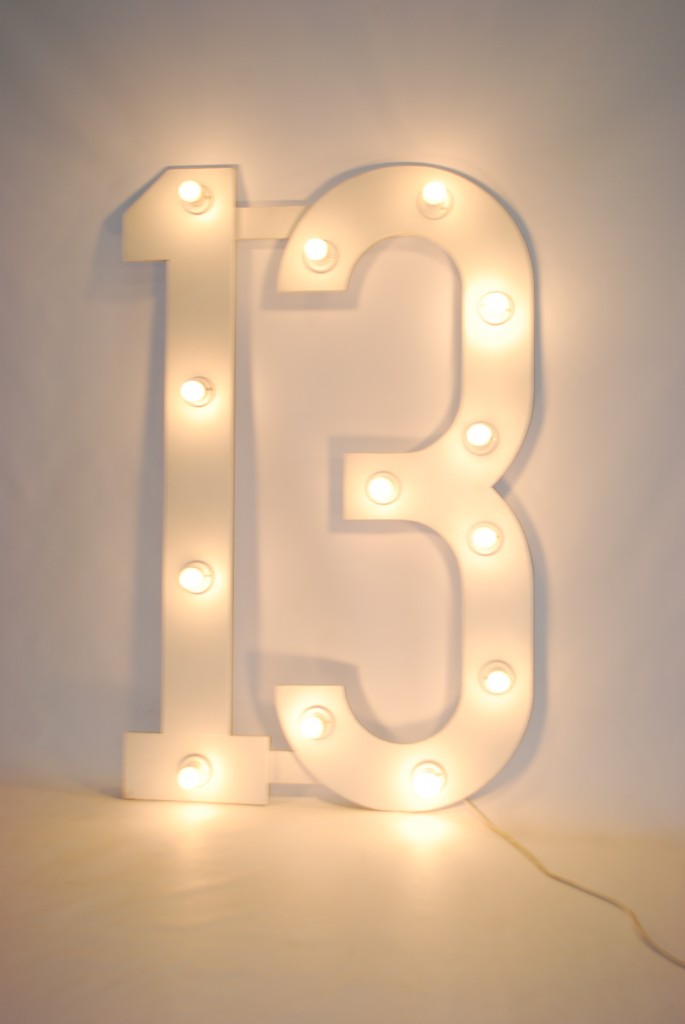 Large Number 13 (with bulbs / on stand) - 1.4m High x 0.9m Wide - Theme ...