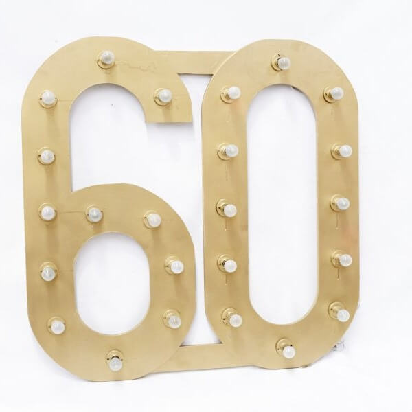 Large Number 60 (with bulbs / on stand) - 1.2m High x 1.25m Wide ...