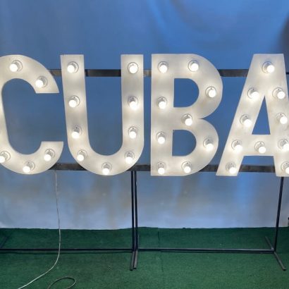Cuba Sign with lights on stand (1.5m W x 0.7m H) - Theme Prop Hire